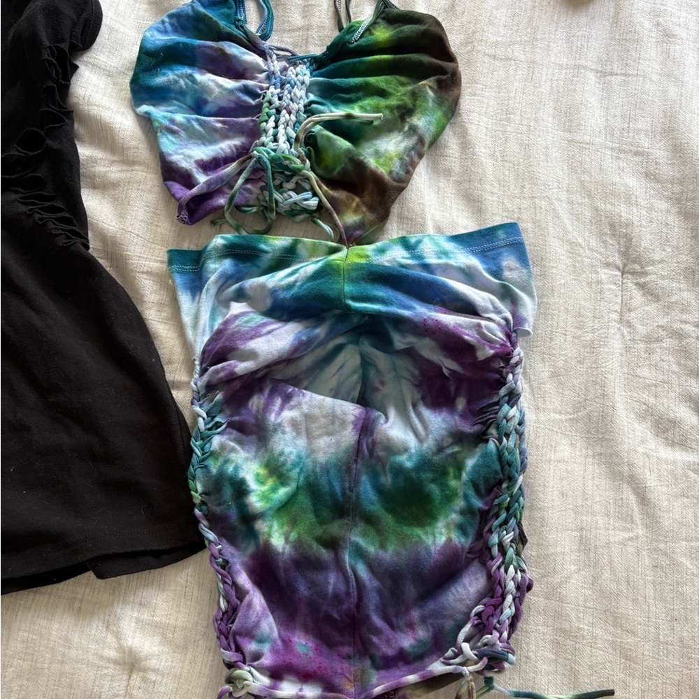 Braided Rave Wear- Two Outfits. Romper And Skirt/ Tan… - Gem